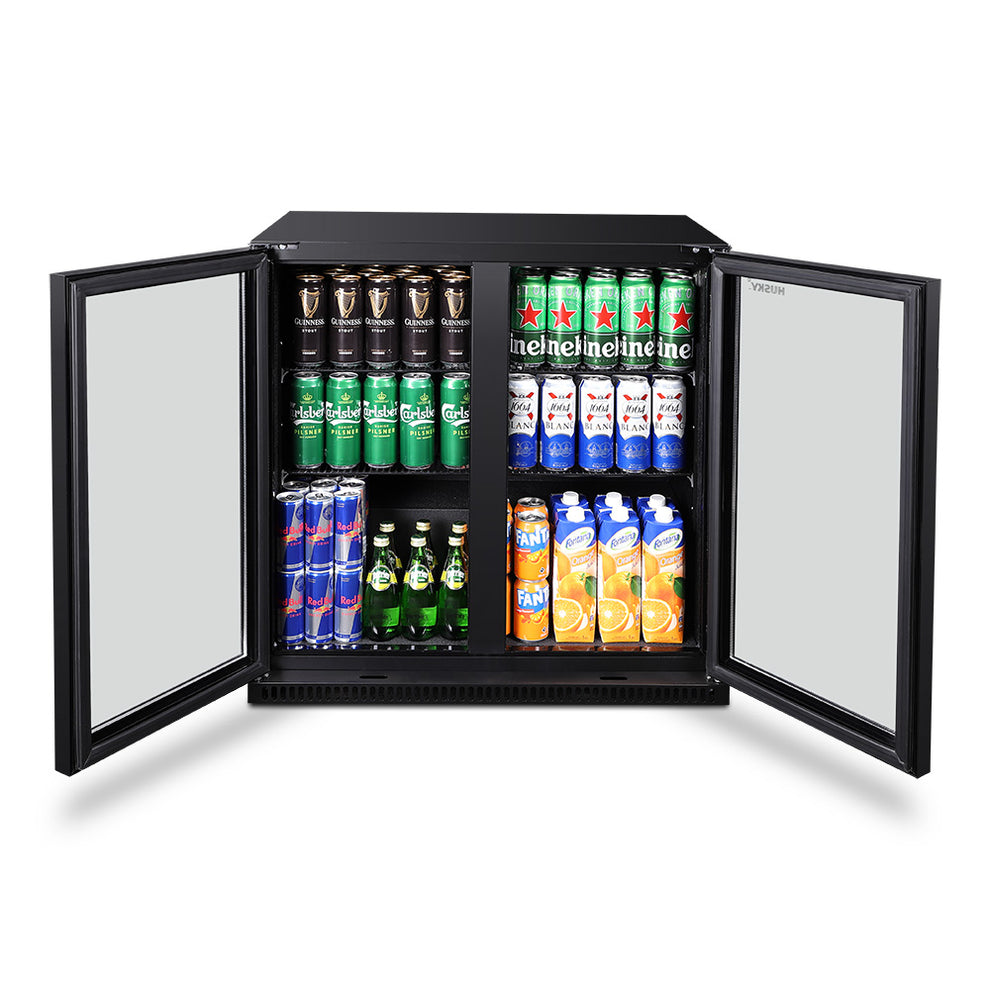 Husky Home Bar Double Door Drinks Chiller – 203L, Energy-Efficient, Black