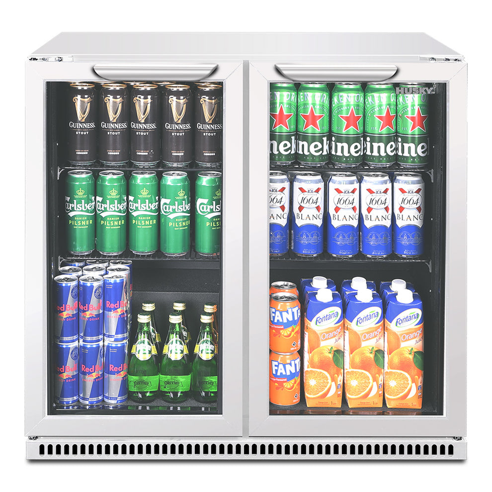 Husky Home Bar Double Door Drinks Chiller 203L White, Energy-Efficient