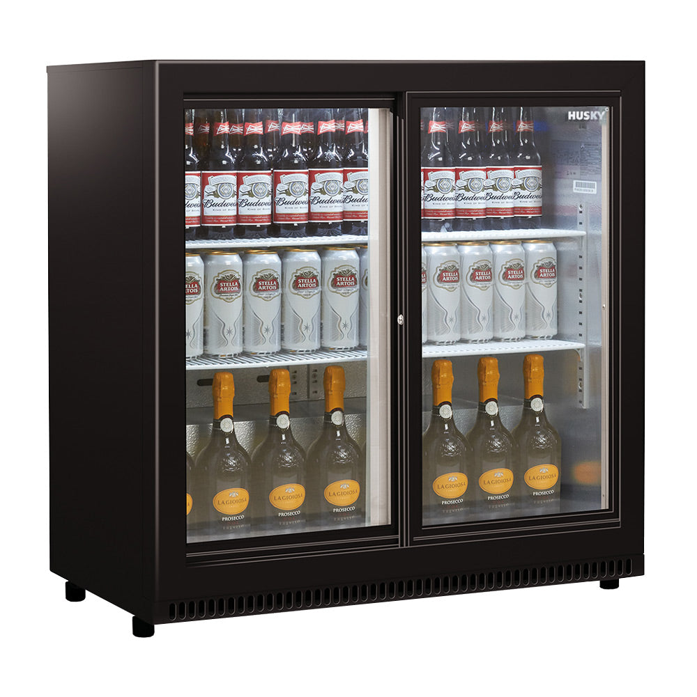 Husky 190L Sliding Glass Door Drinks Chiller in Black (HUS-C2-BLK-SD)