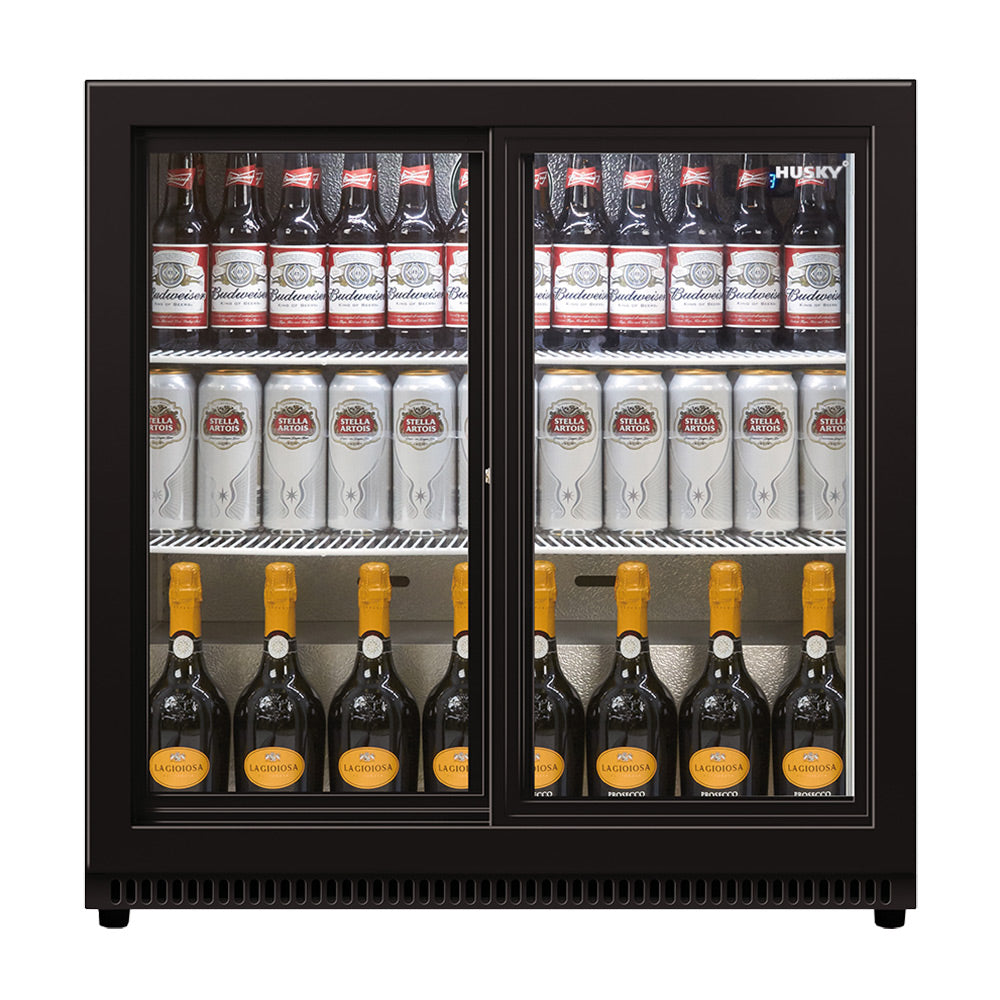 Husky 190L Sliding Glass Door Drinks Chiller in Black (HUS-C2-BLK-SD)